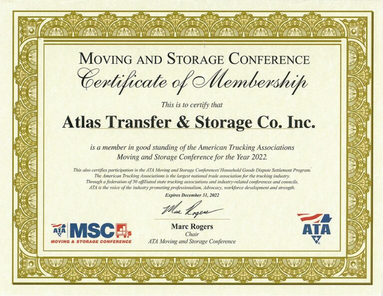 Atlas Transfer & Storage Earns Industry Leading Membership Certification
